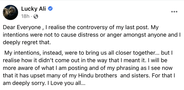 Singer Lucky Ali Apologises To 'Hindu Brothers And Sisters' For ...