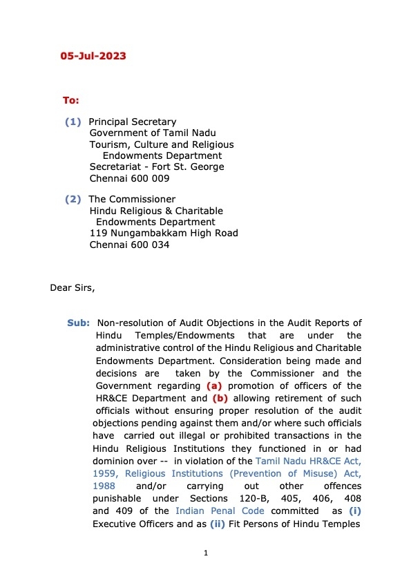 'Stop Benefits To HRCE Officers Till Resolution Of Audit Objections ...