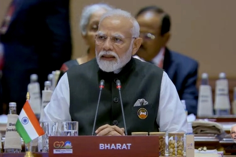 PM Modi Addresses First Session Of G20 Sitting Behind 'Bharat' Country ...