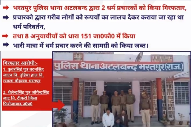 Two Evangelists Arrested In Rajasthans Bharatpur For Luring People To Christianity Using Money