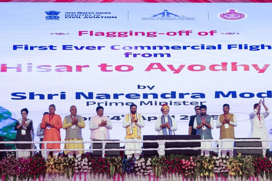 PM Modi Flags Off Hisar-Ayodhya Flight, Lays Foundation Stone For New ...